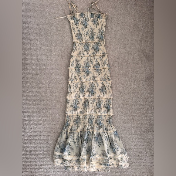 V. Chapman | Dresses | V Chapman Cream And Blue Floral Midi Maxi Dress ...